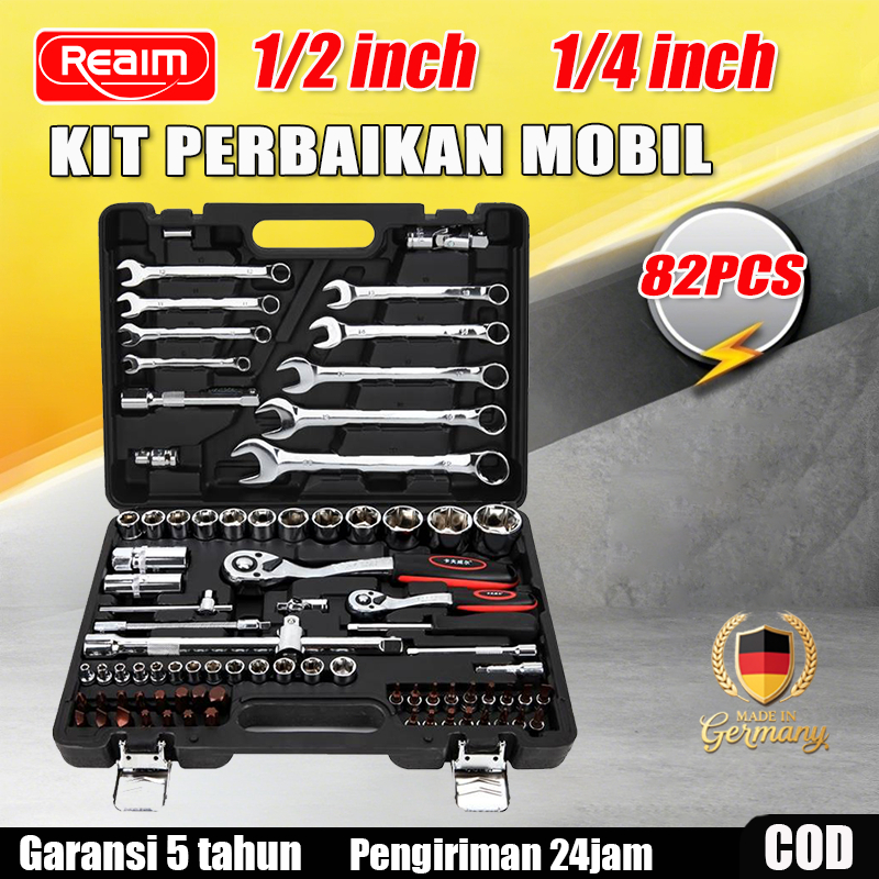Jual Reaim 82pcs Tool Kit Set Kunci Shock, Soket 1/4", Alat Perbaikan Mobil, Kunci Pas & Obeng ...