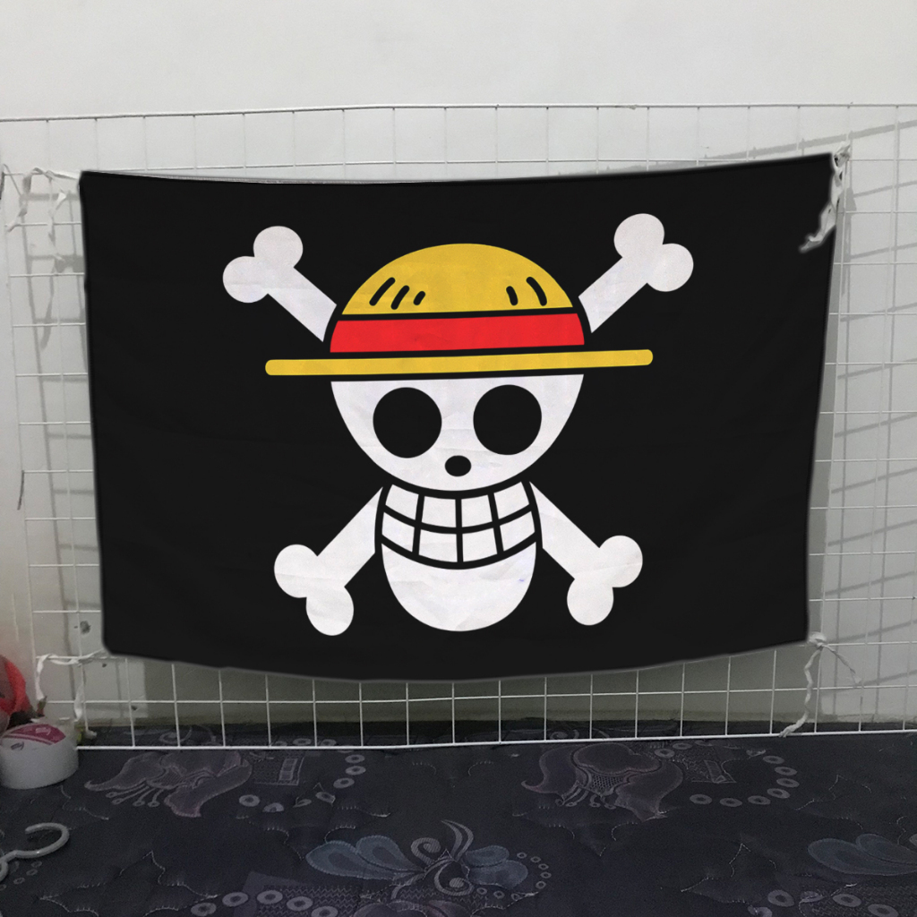 Jual Bendera Kain One Piece Mugiwara Bajak Laut Topi Jerami Luffy Flag ...