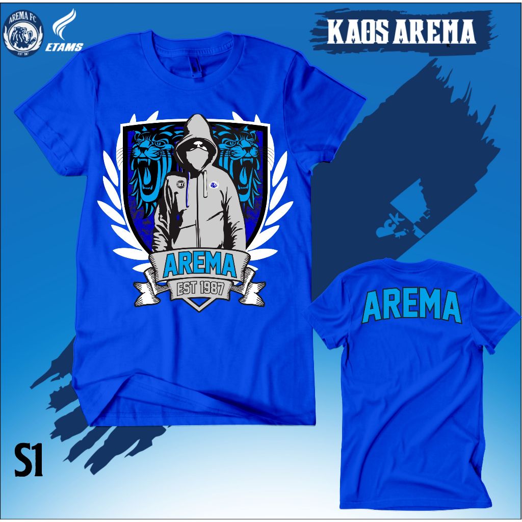 Jual kaos arema motif singa 1 warna biru bahan catun | Shopee Indonesia