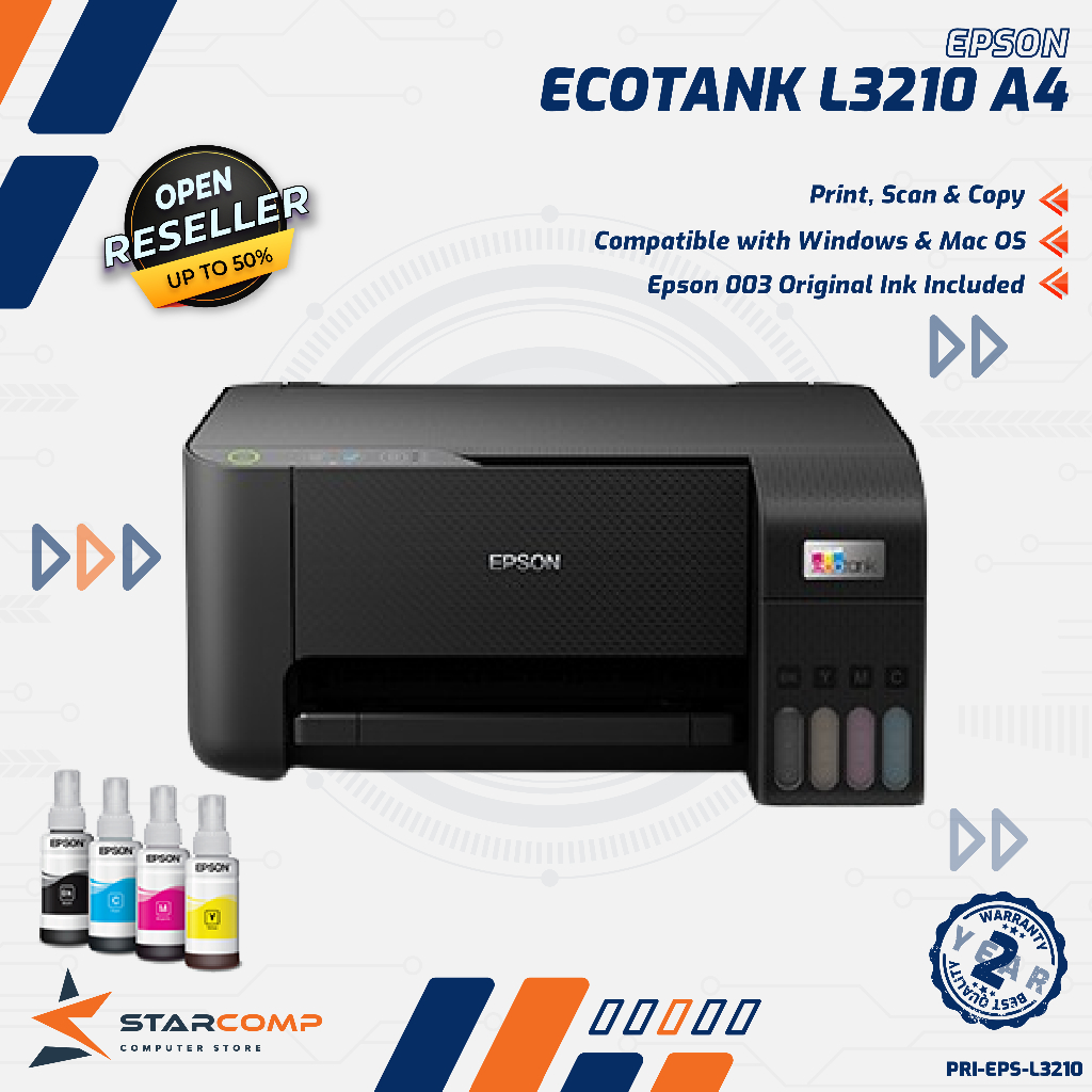 Jual Epson L3210 EcoTank A4 Printer Print Scan Copy All in One Ink Tank Include Tinta | Shopee ...