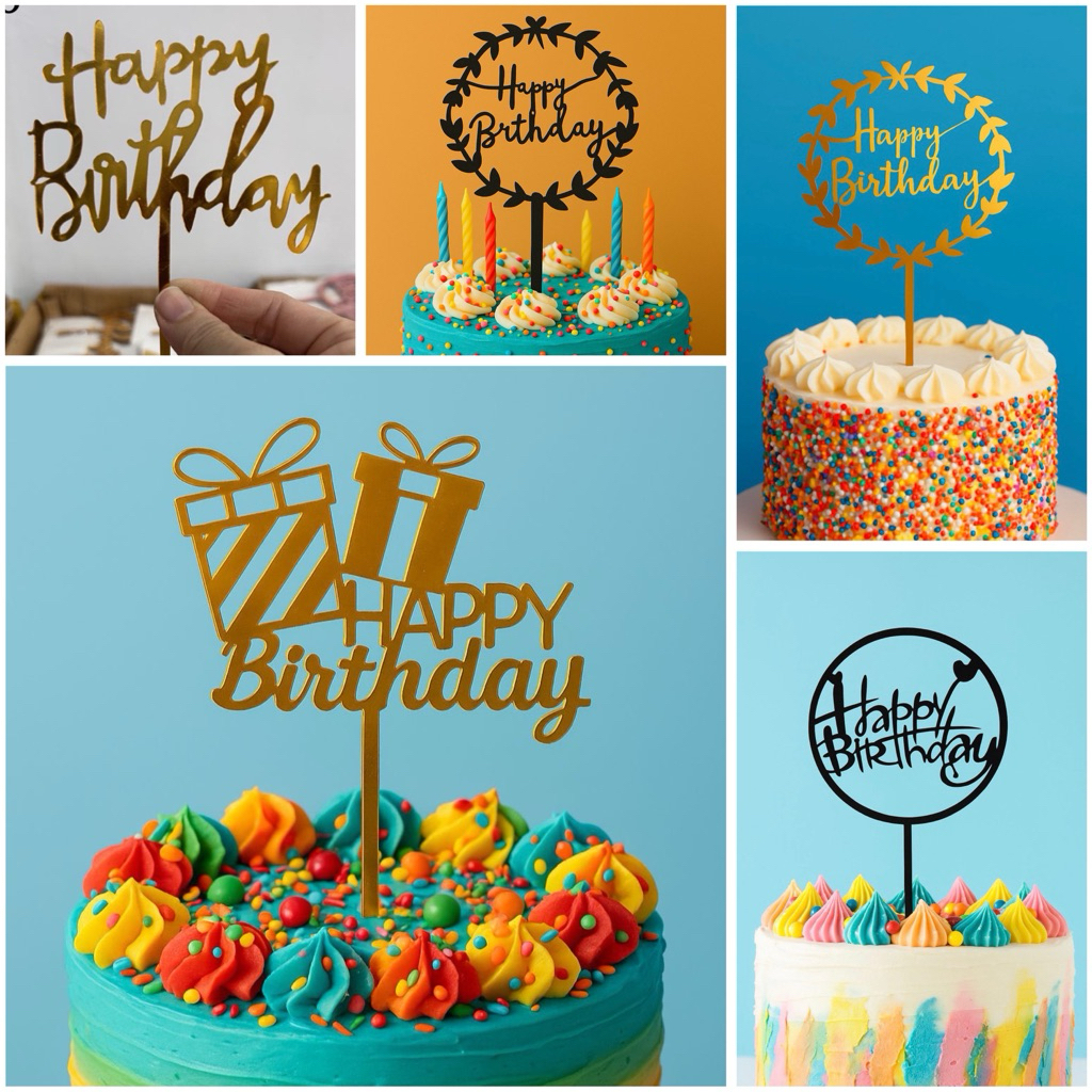 Jual Topper Akrilik Happy Birthday / Topper Kue / Birthday Cake Topper ...