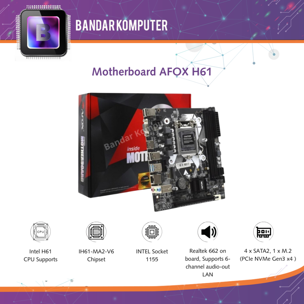 Jual Motherboard AFOX H61 INTEL Socket 1155 NVME - 2 TAHUN | Shopee ...