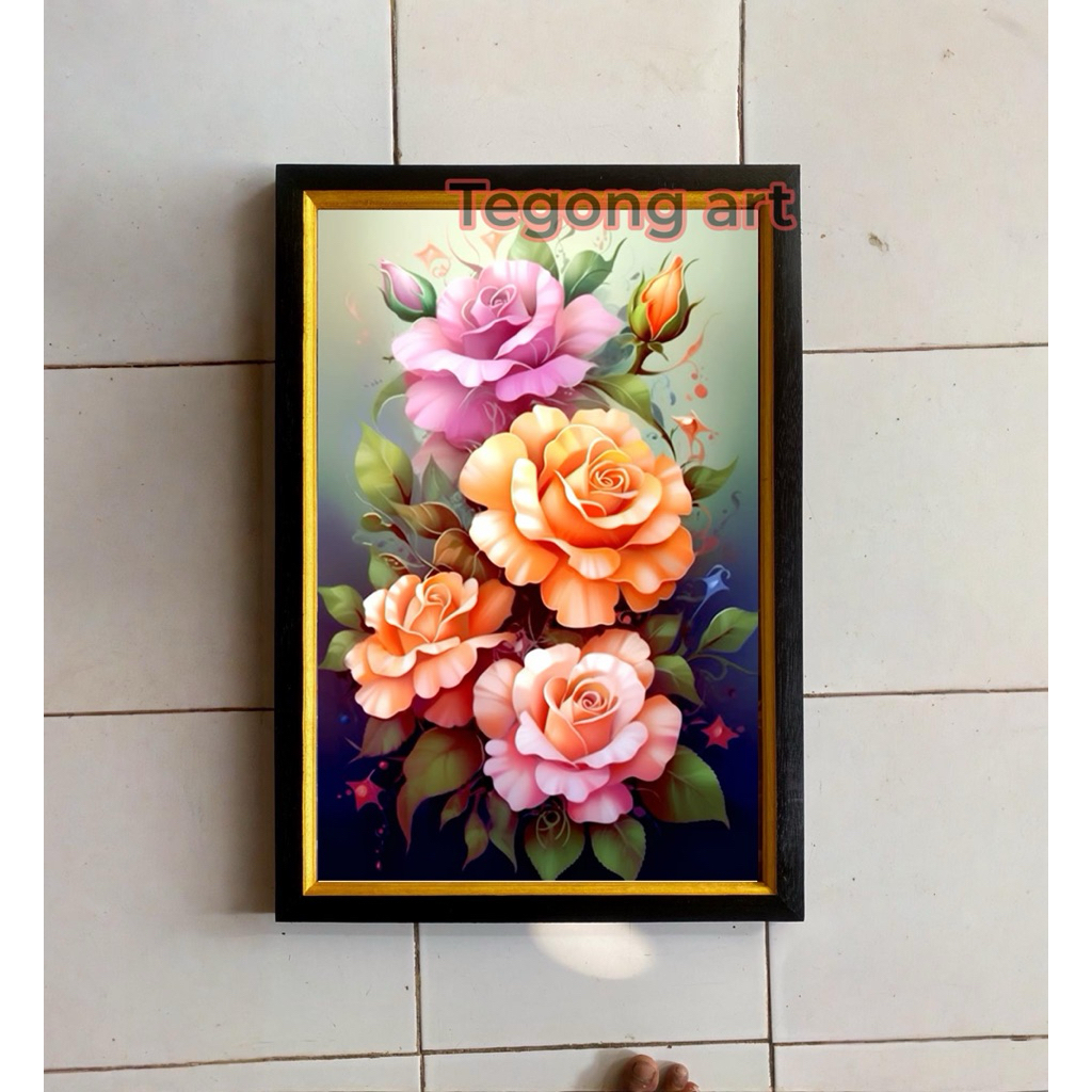 Jual hiasan dinding cetak gambar bunga rossa simpel plus bingkai ukuran ...