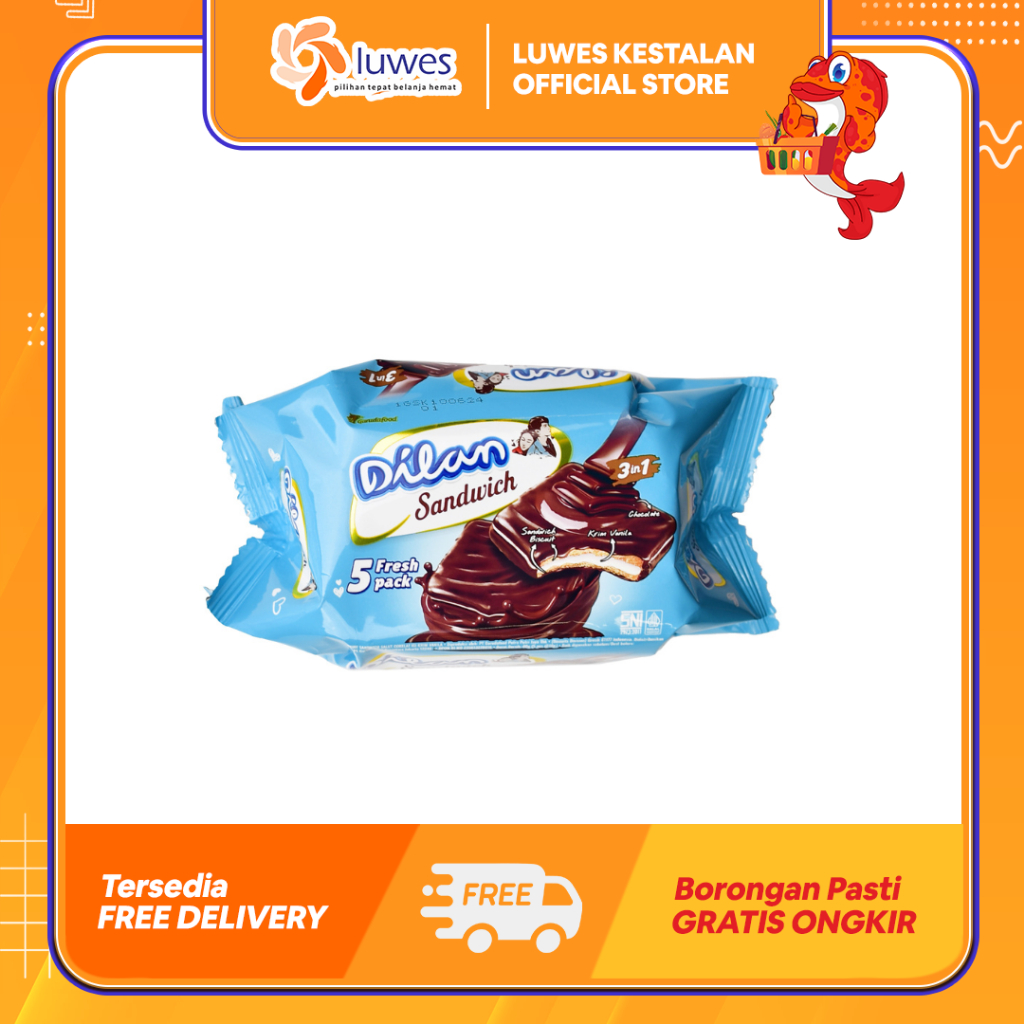 Jual Dilan 3 in 1 Sandwich 16gr x 5pcs Biskuit Cokelat Yang Berlapis ...