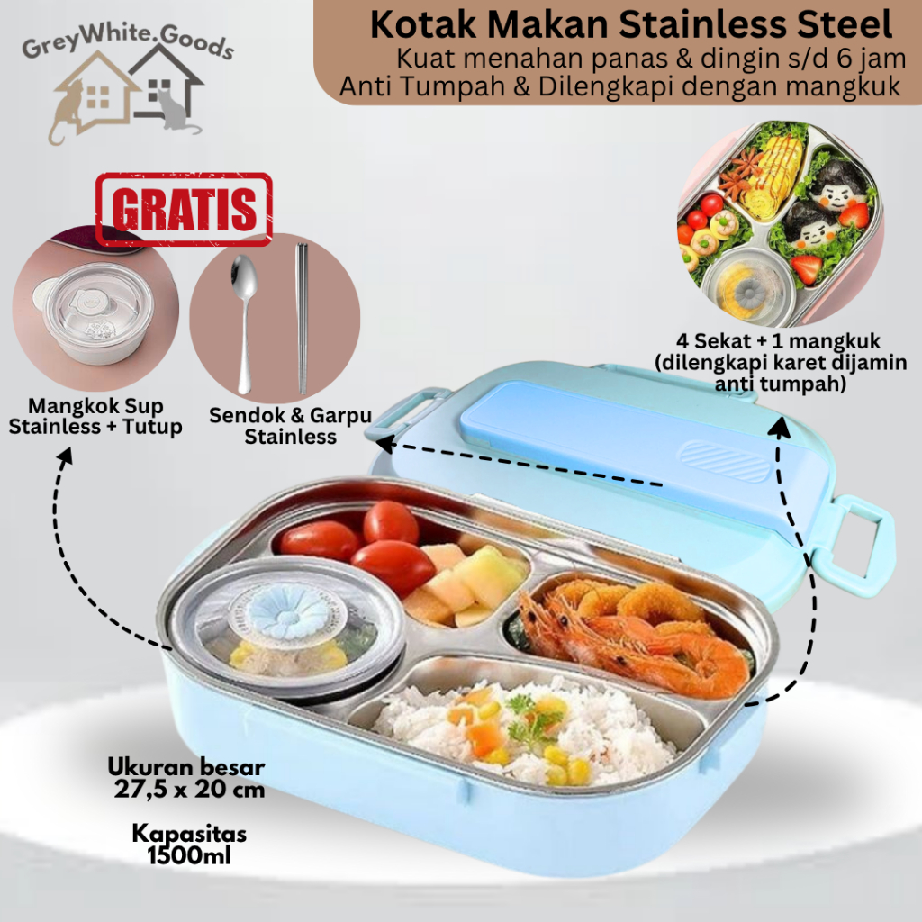 Jual Kotak Makan Set Tas lunch box Stainless Steel 304 Premium 4 Sekat ...
