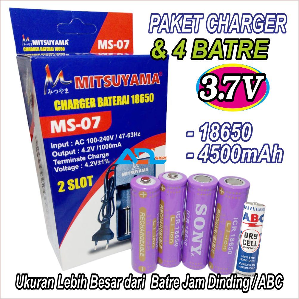 Jual PAKET BATERAI LITHIUM & CHARGER CAS ULANG Type 18650 3.7V 4500mAh Harga 4pcs | Shopee Indonesia