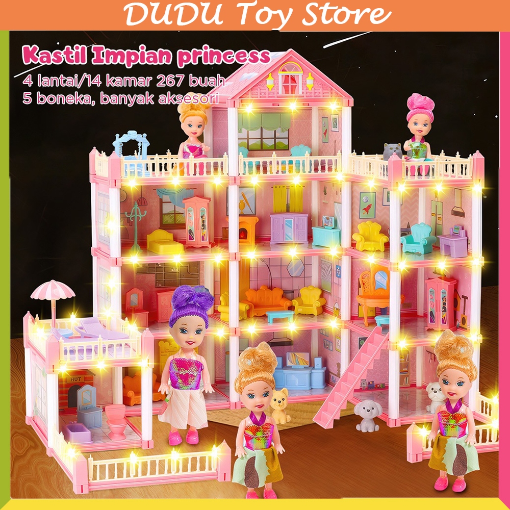 Jual DUDU Rumah Boneka Mainan DIY Doll House Princess Villa Perabot ...