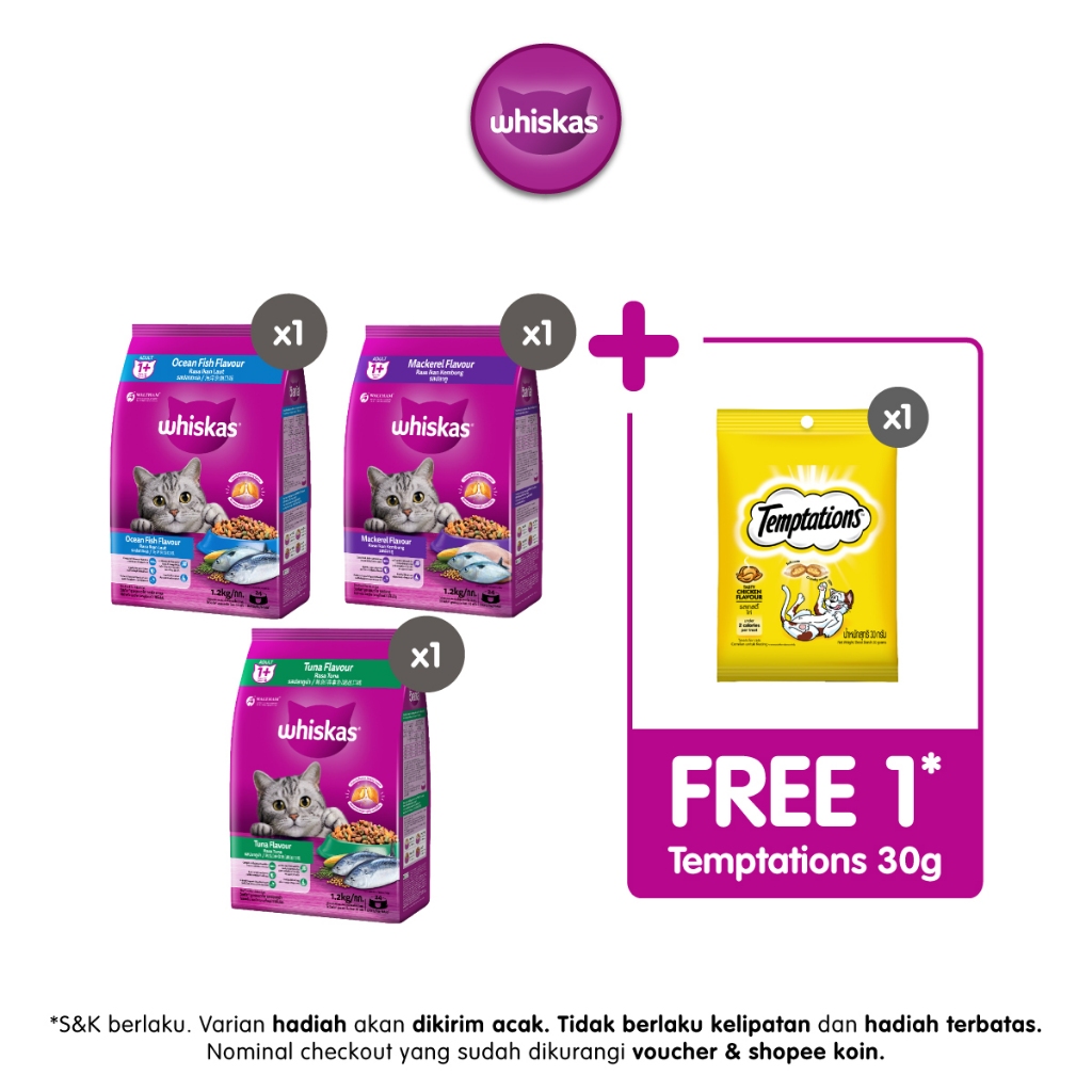 Jual WHISKAS Makanan Kering untuk Kucing Dewasa Pilih Rasa 1.2kg FREE ...