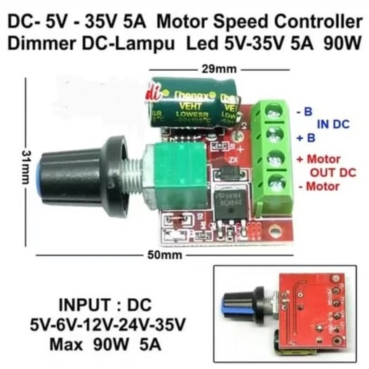 Jual Dimmer Mini DC Motor PWM Speed Controller 5A 90W 5V-35V LED | Shopee Indonesia