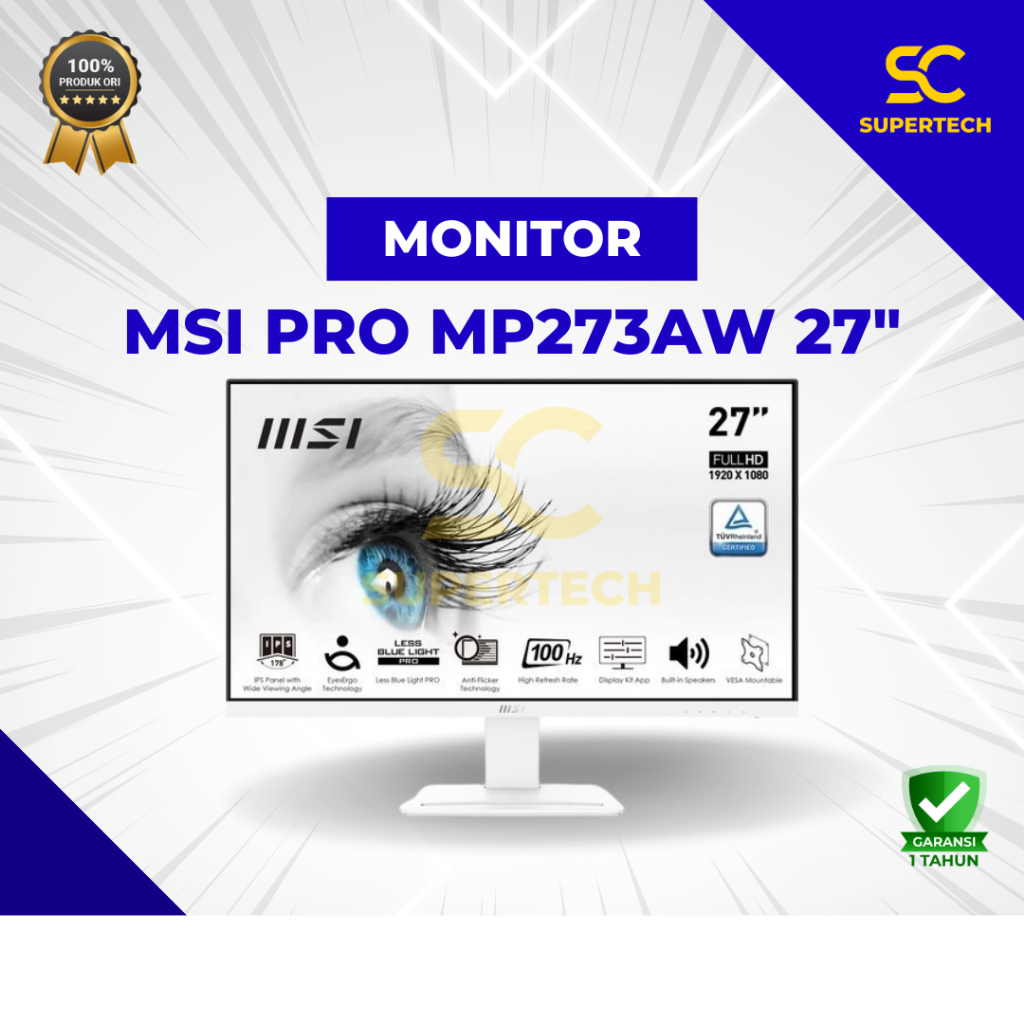 Jual MSI MONITOR PRO MP273AW White (27"/FHD/IPS/100Hz/1ms/HDMI/DP/VGA ...