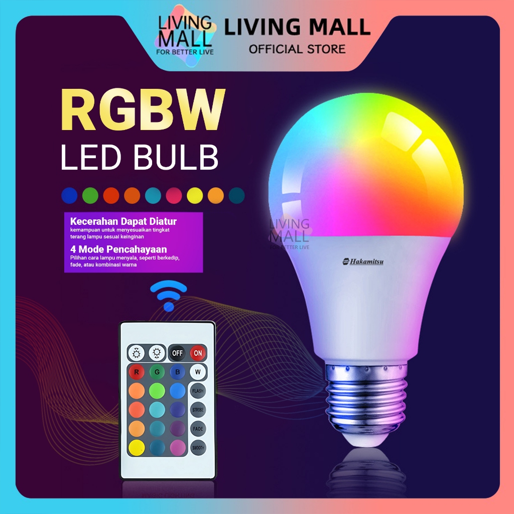 Jual Bohlam LED RGBW 7 Watt Remote Control 16 Warna Dimmable / Lampu ...