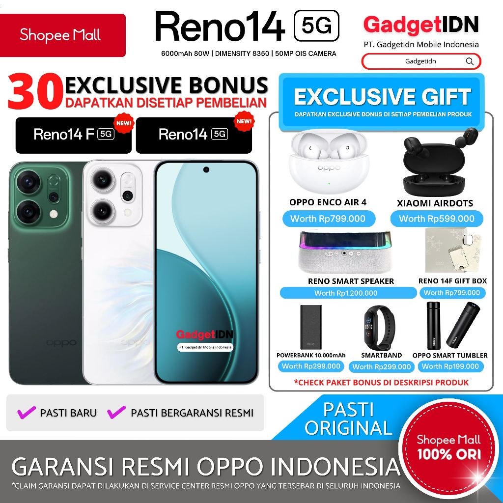 Jual OPPO Reno 14 5G 12/256GB ( +12GB Extended RAM ) Garansi Resmi OPPO ...
