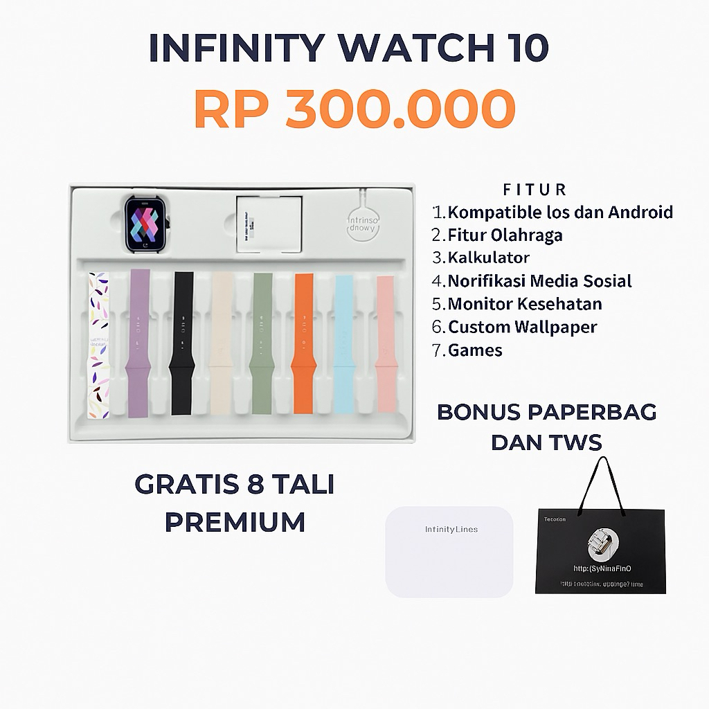 Jual infinityWatch 10 Pro Bonus Headset + Bonus 8 Tali + Paperbag ...