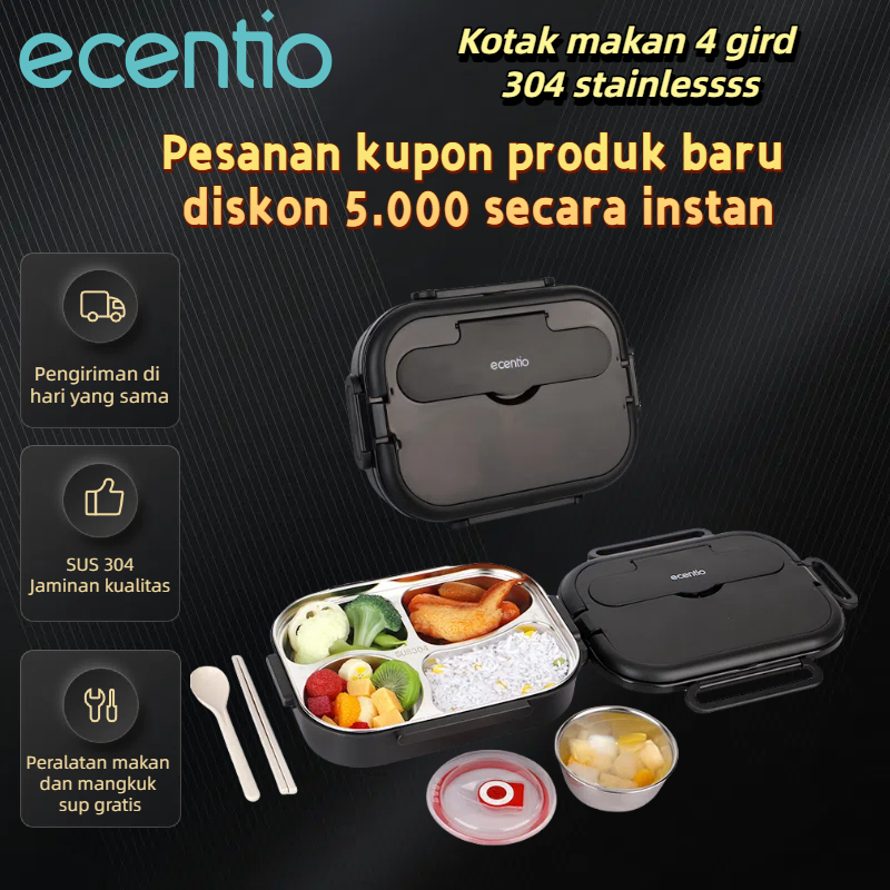Jual ECENTIO Tempat Makan 4 Grid Lunch Box Kotak Stainless Steel 304 ...