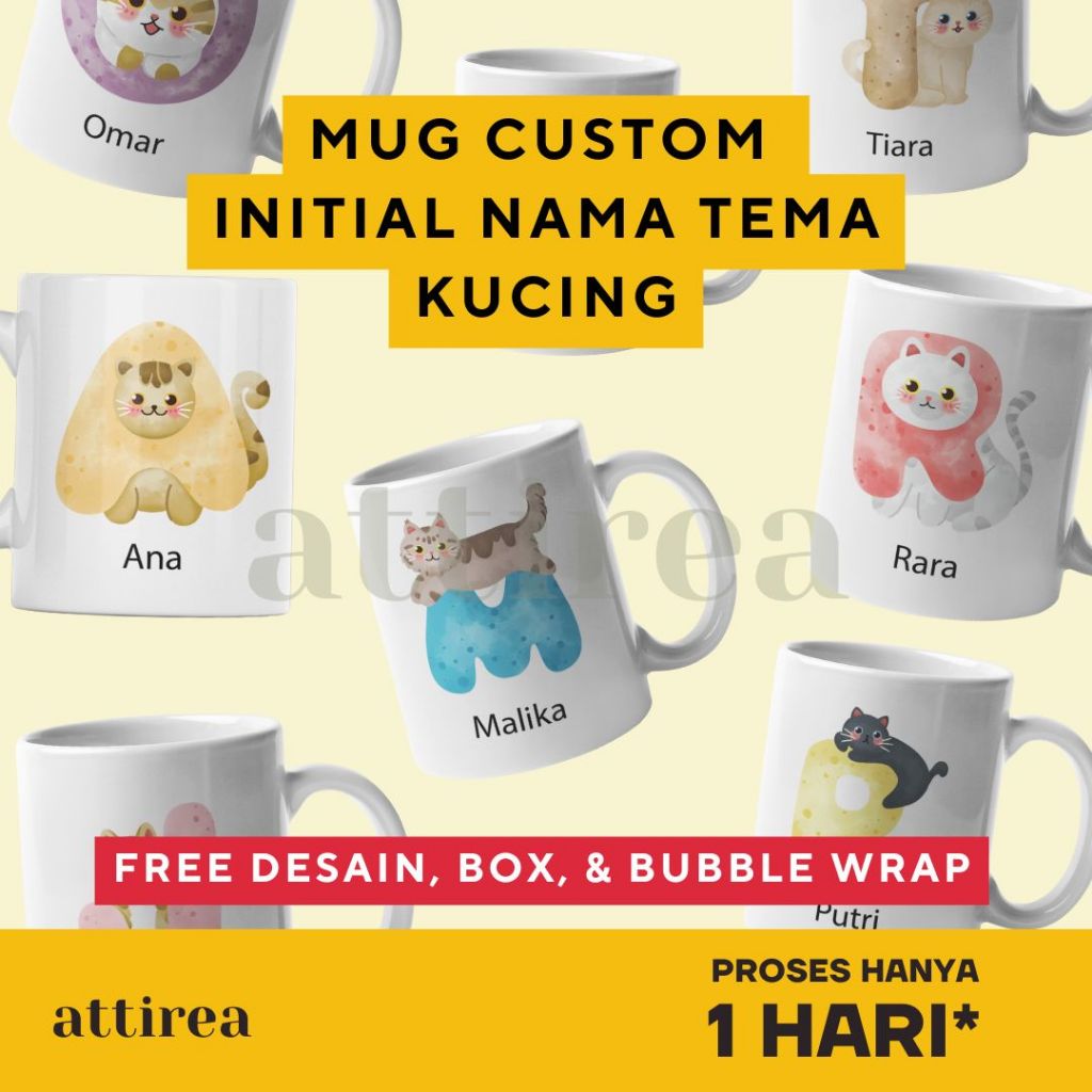 Jual Mug Custom Inisial Nama - Kucing | Souvenir Kado Hadiah Unik ...