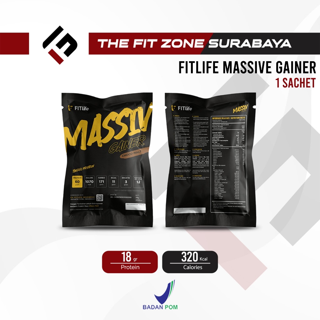 Jual FITLIFE Massiv Gainer Sachet 75 Gram Supplement Fitness Mass ...