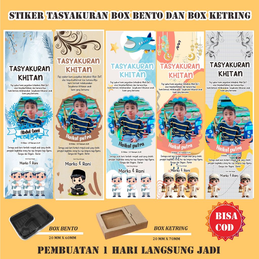 Jual Stiker tasyakuran dan syukuran khitan dan khitanan box bento dan ...