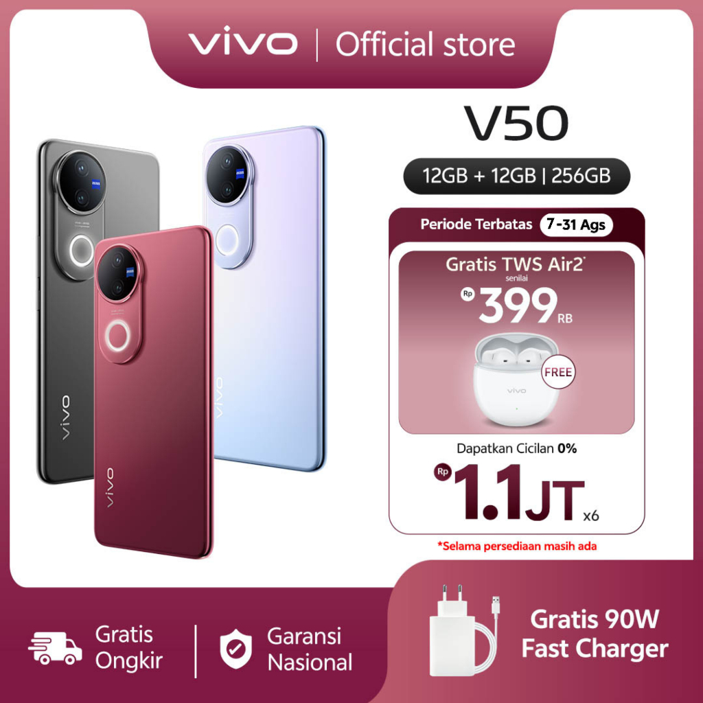 Jual [NEW LAUNCH] vivo V50 5G (12/256) Rounded-edge Design, ZEISS Group Potrait, 6000mAh ...