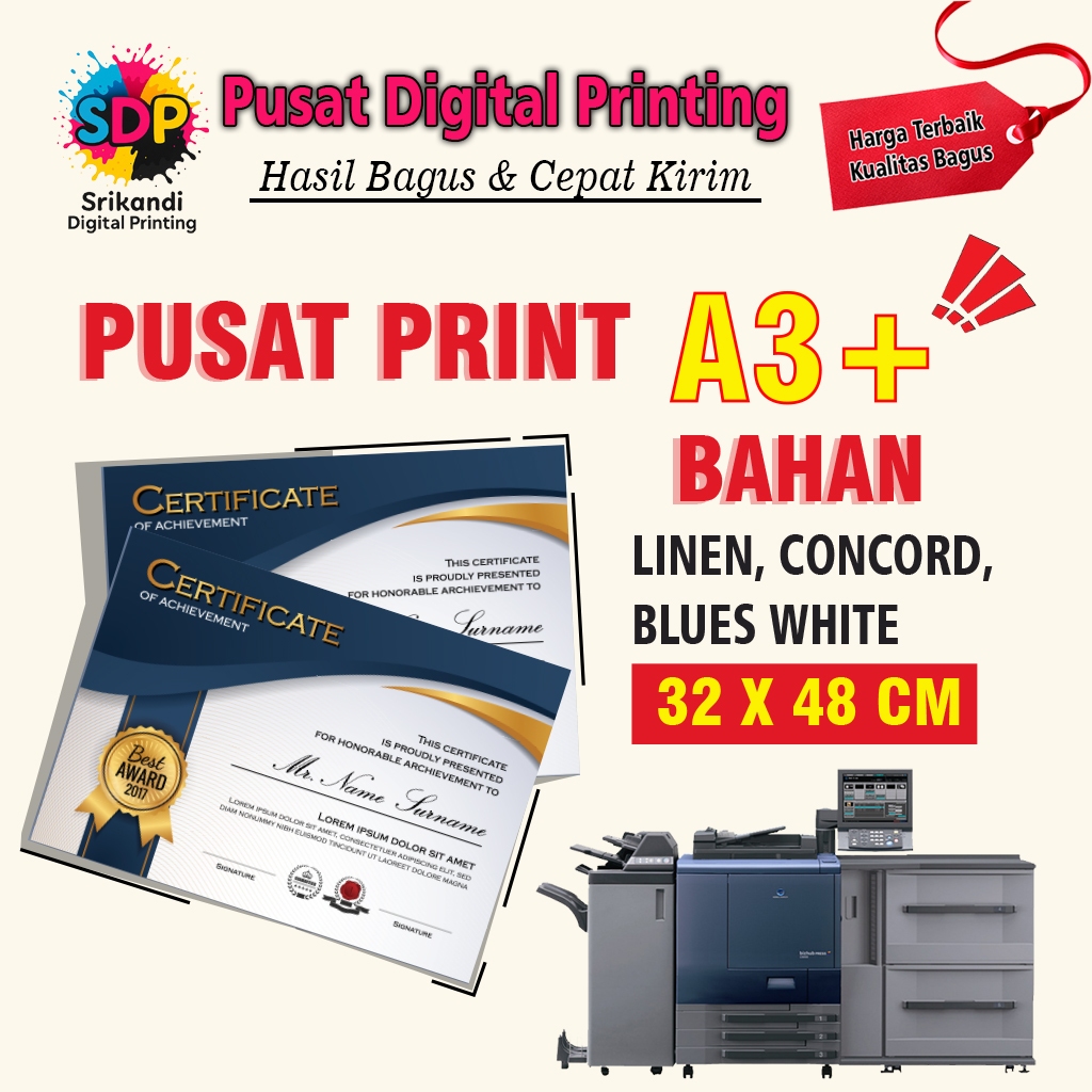Jual Cetak Sertifikat / Piagam / Custom A3 Plus | Print A3+ Print ...