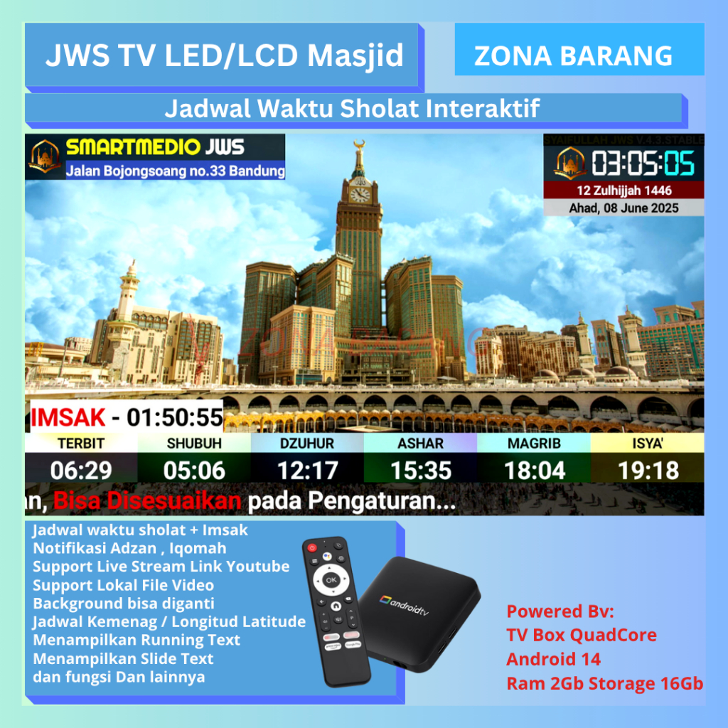 Jual Smartmedio JWS Set Top Box STB Android Jadwal Waktu Sholat TV LED ...