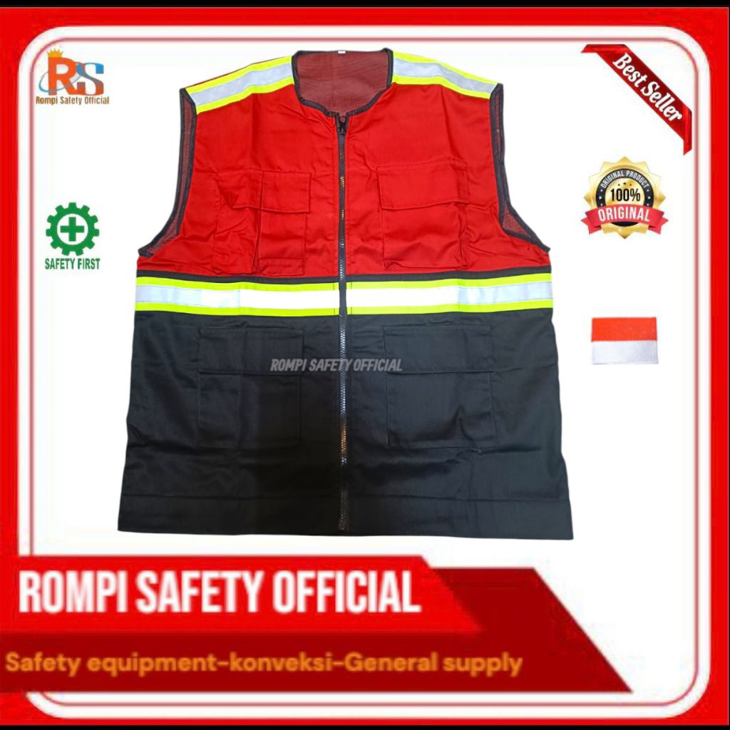 Jual ROMPI SAFETY KOMBINASI MERAH HITAM BAHAN DRILL SCHOTLITE 3M ...
