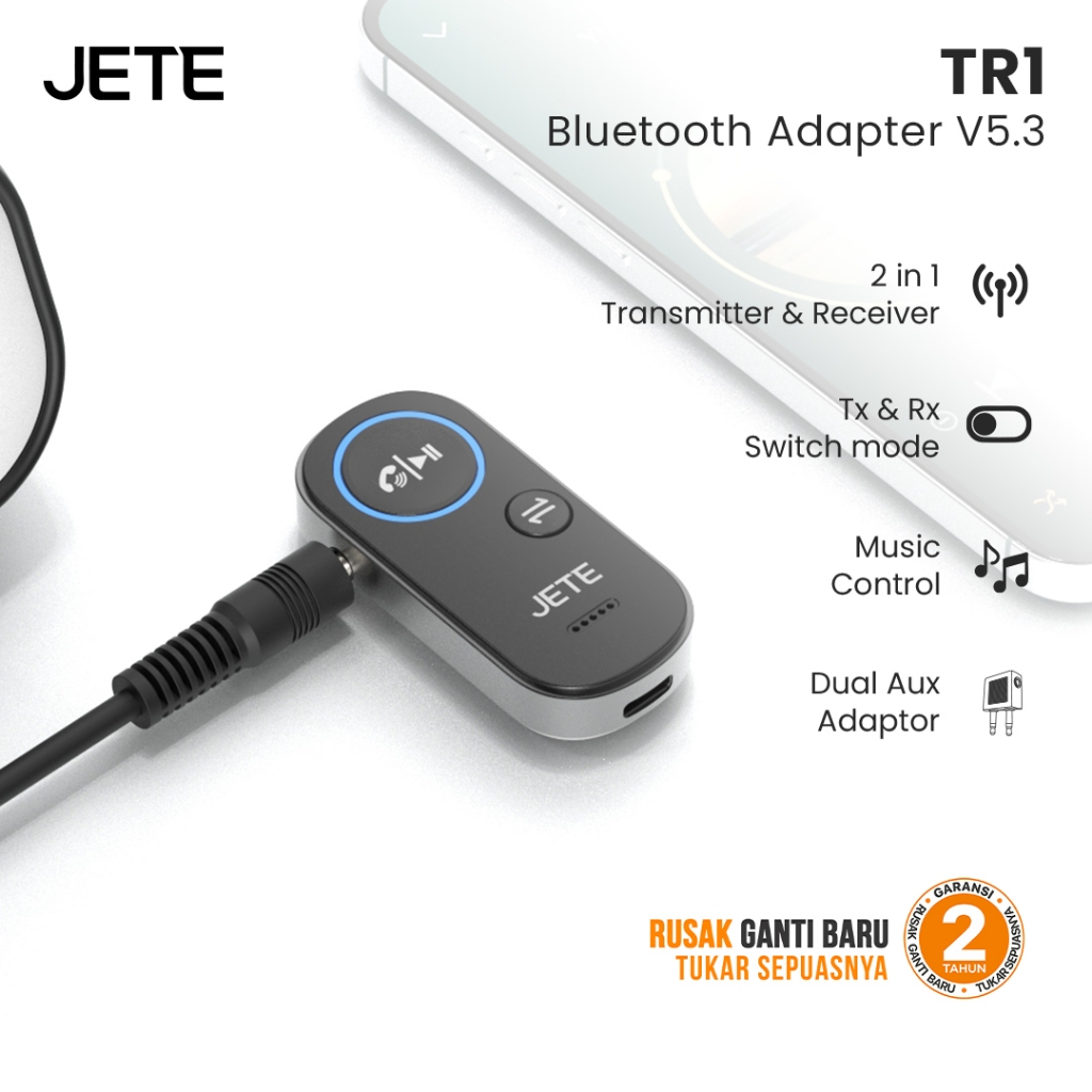 Jual JETE TR1 Bluetooth Receiver Aux 3.5mm Wireless Car Adapter Audio ...