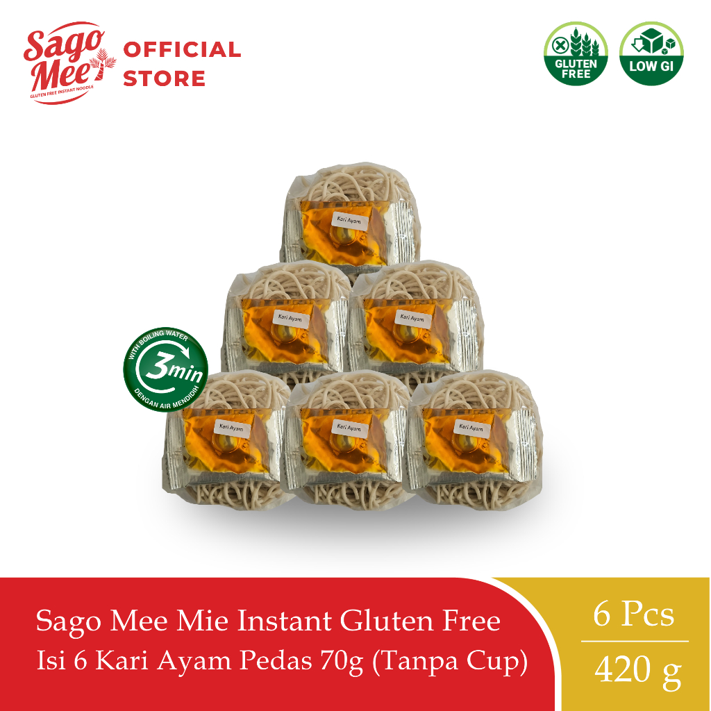 Jual Sago Mee Mie Instan Gluten Free Kari Ayam Pedas 70g Isi 6 (Tanpa ...