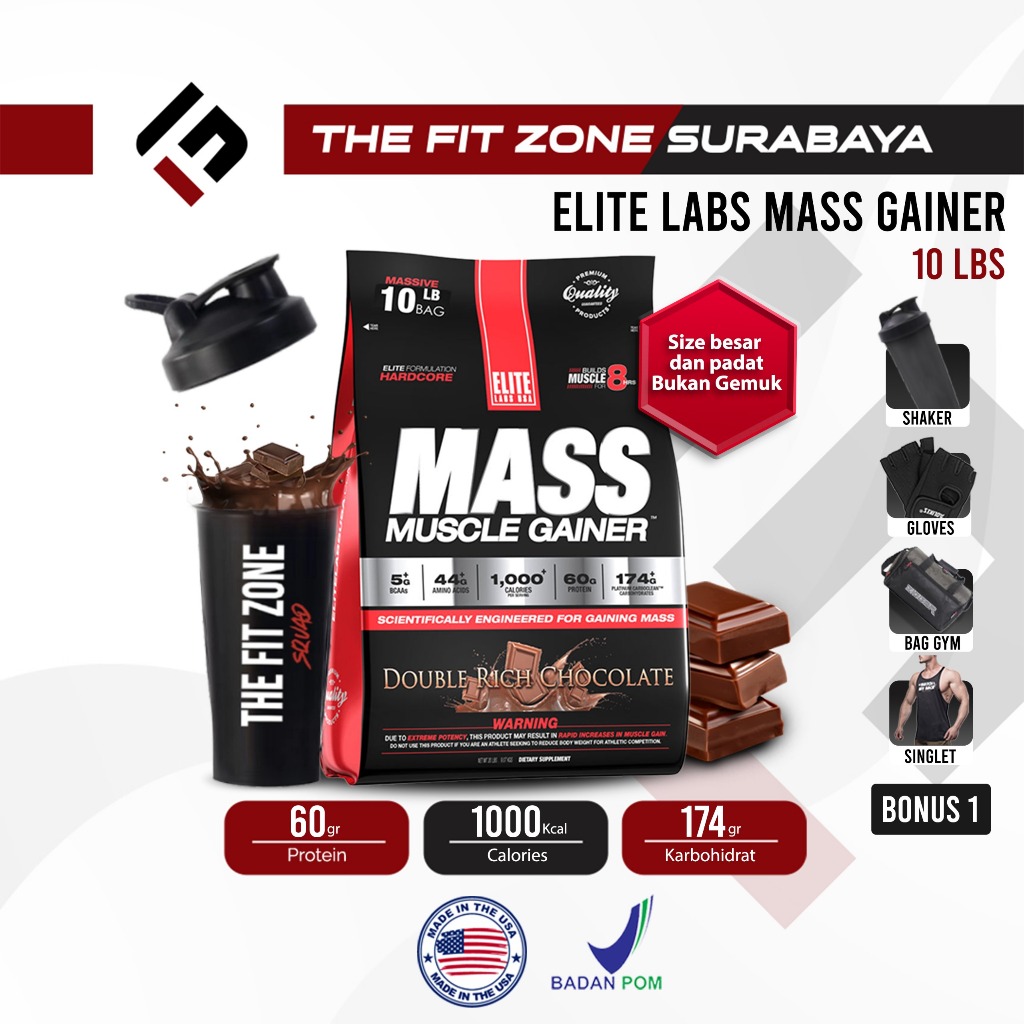 Jual ELITE LABS Mass Muscle Gainer 20 Lbs Supplemen Fitness Weight ...
