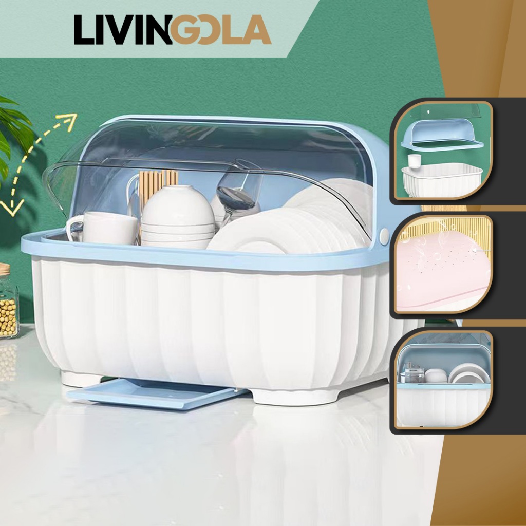 Jual LIVINGOLA Rak Piring Tertutup Plastik Tempat Piring Sendok ...