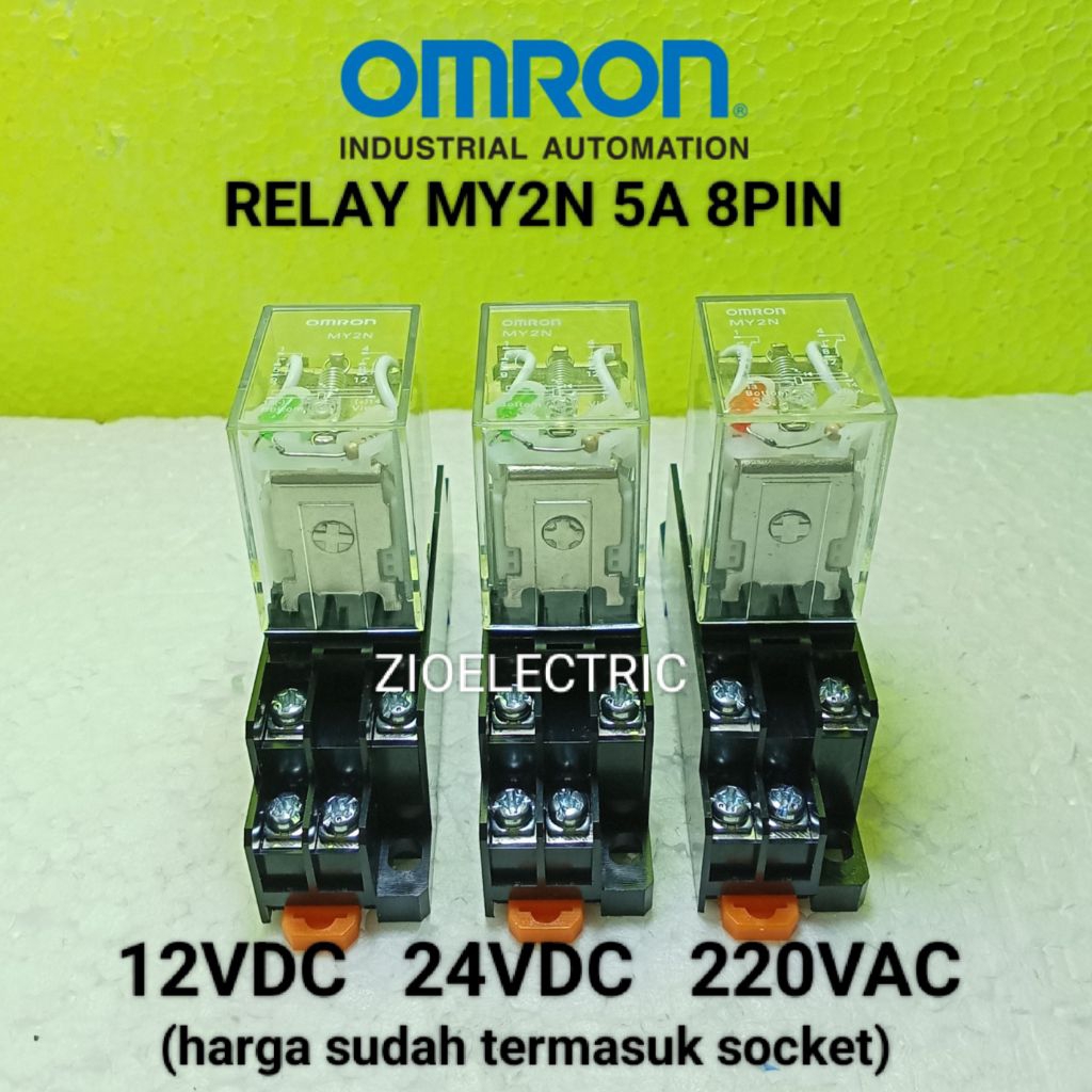 Jual relay omron my2/my2n/my2n-j 24vdc 5a 8kaki plus socket | Shopee ...