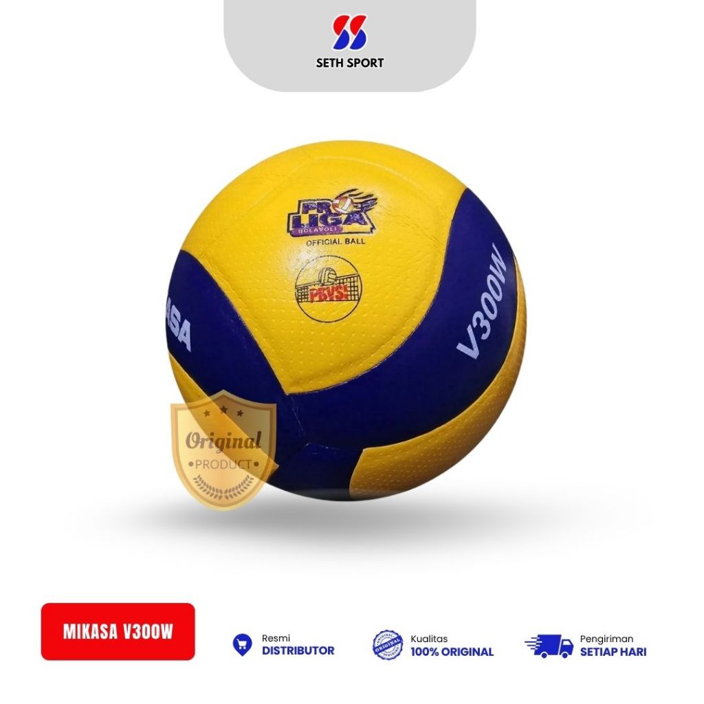 Jual Bola Voli Volly Volley Mikasa V300W ORIGINAL - Blue/Yellow ...