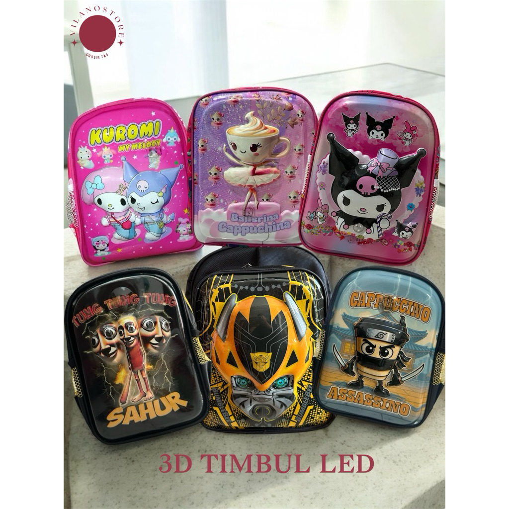 Jual Tas Anak Sekolah ber LED karakter kartun 3D kuromi melody astronot pororo PAUD TK SD ...