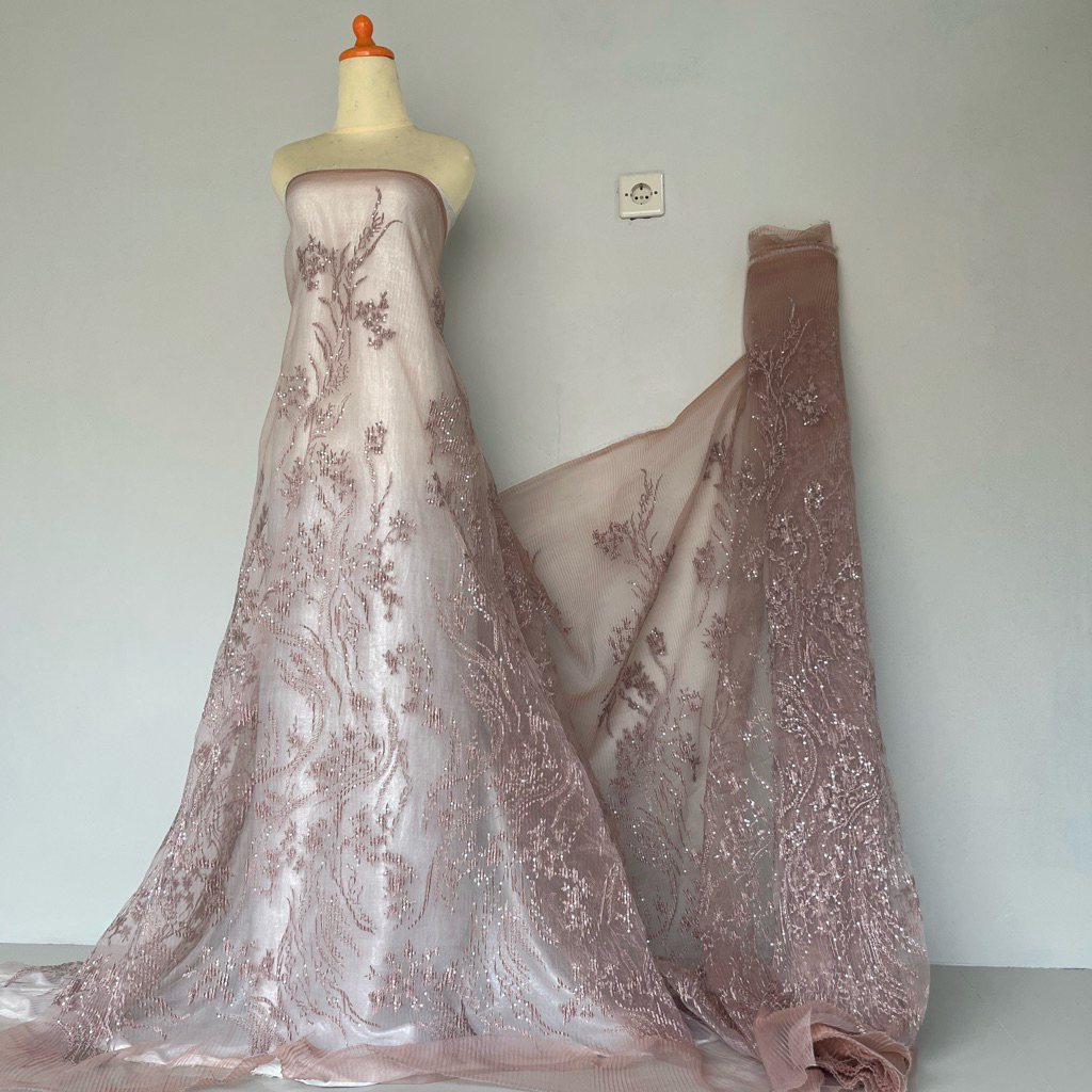 Jual Kain Organza Plisket Bordir Payet | Bahan Organza Motif Bunga ...