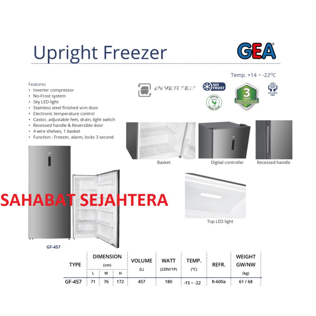Jual GEA Upright Freezer GF-457 Kulkas Pembeku Vertikal | Freezer Hemat ...
