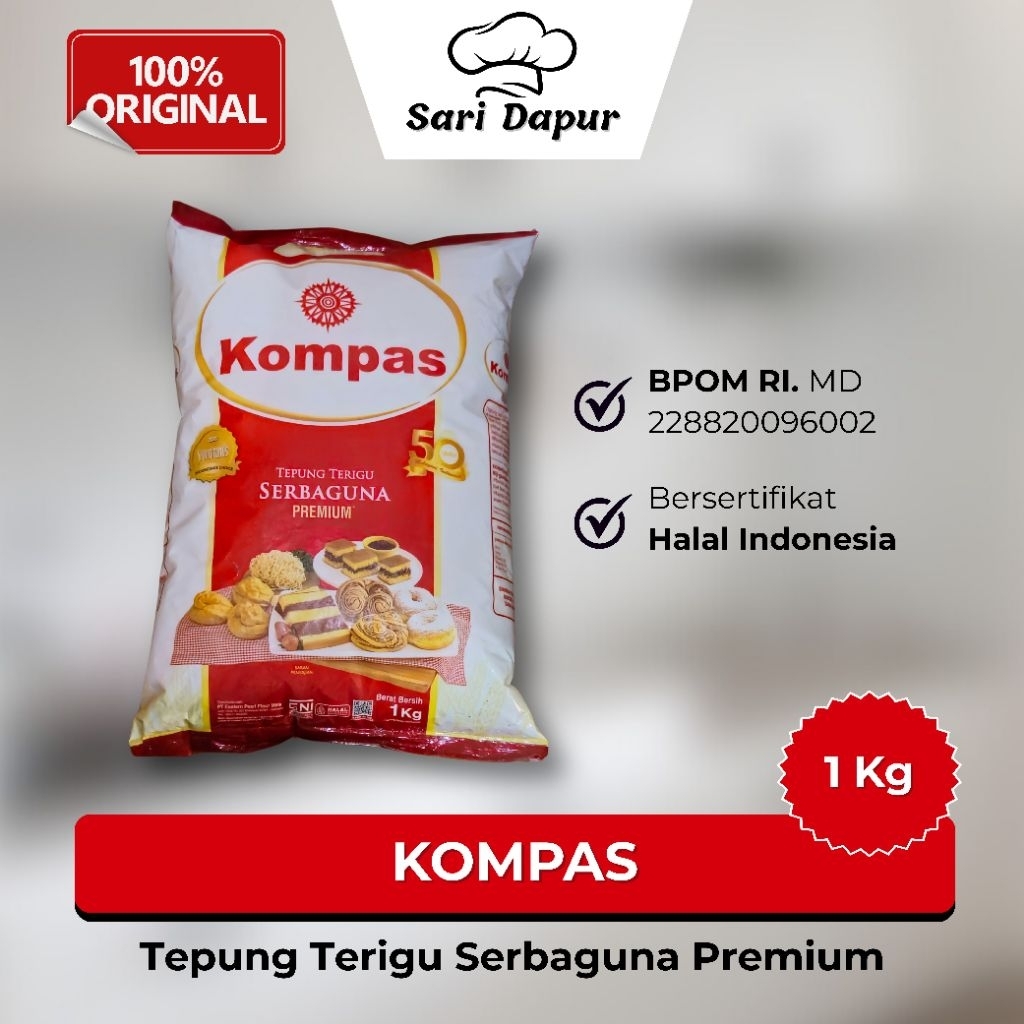 Jual KOMPAS Tepung Terigu Serbaguna Premium 1Kg | Shopee Indonesia