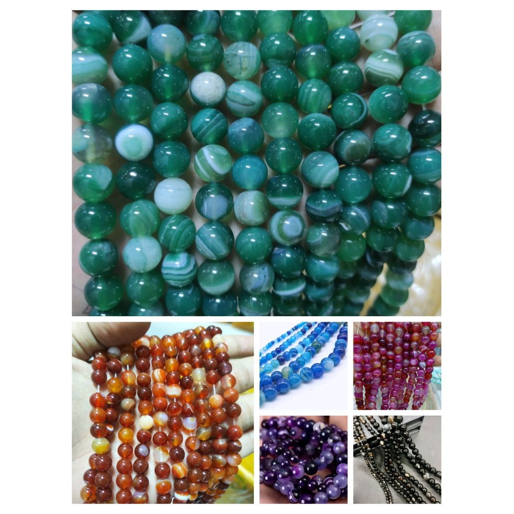 Jual Manik Bahan Batu Alam Natural Setripe Agate size 4mm 6mm 8mm 10mm ...