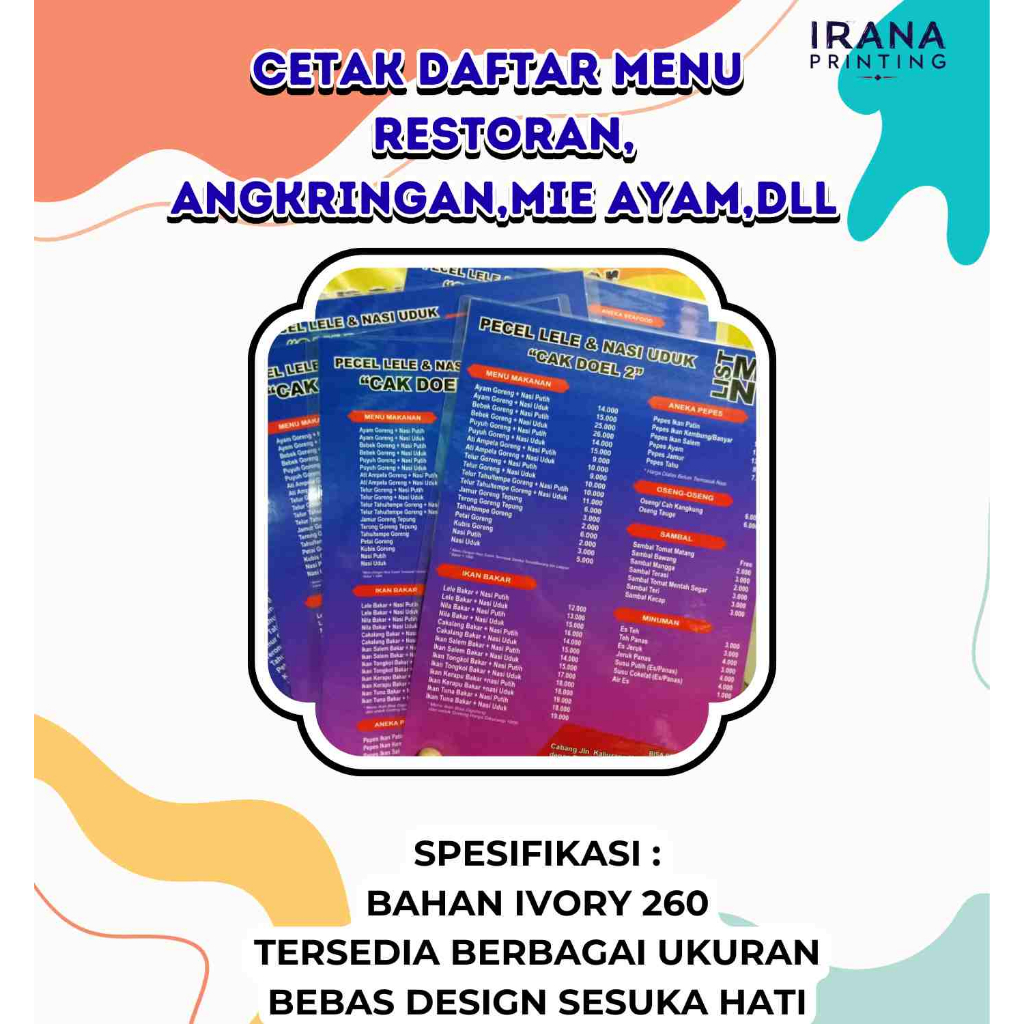Jual Cetak Daftar Menu Makanan – Ukuran A4 & A3, Desain Custom untuk ...