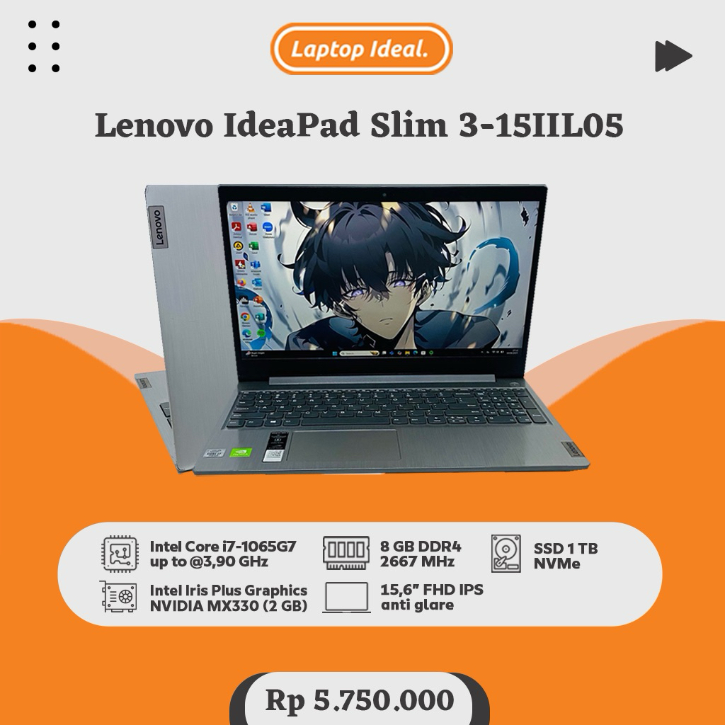 Jual LENOVO IdeaPad Slim 3-15IIL05 (2021) GAMING i7 gen 10 RAM 8 GB SSD ...