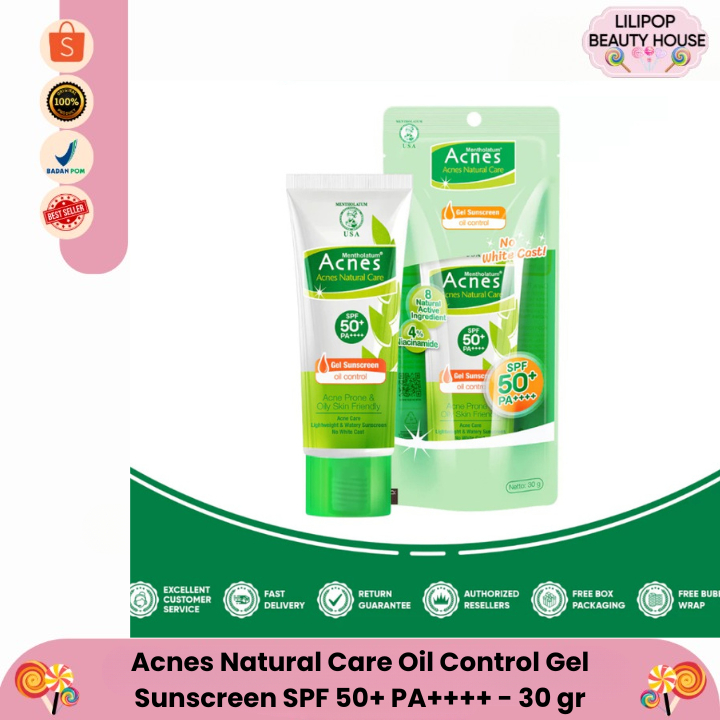 Jual Acnes Natural Care Oil Control Gel Sunscreen SPF 50+ PA++++ - 30 ...