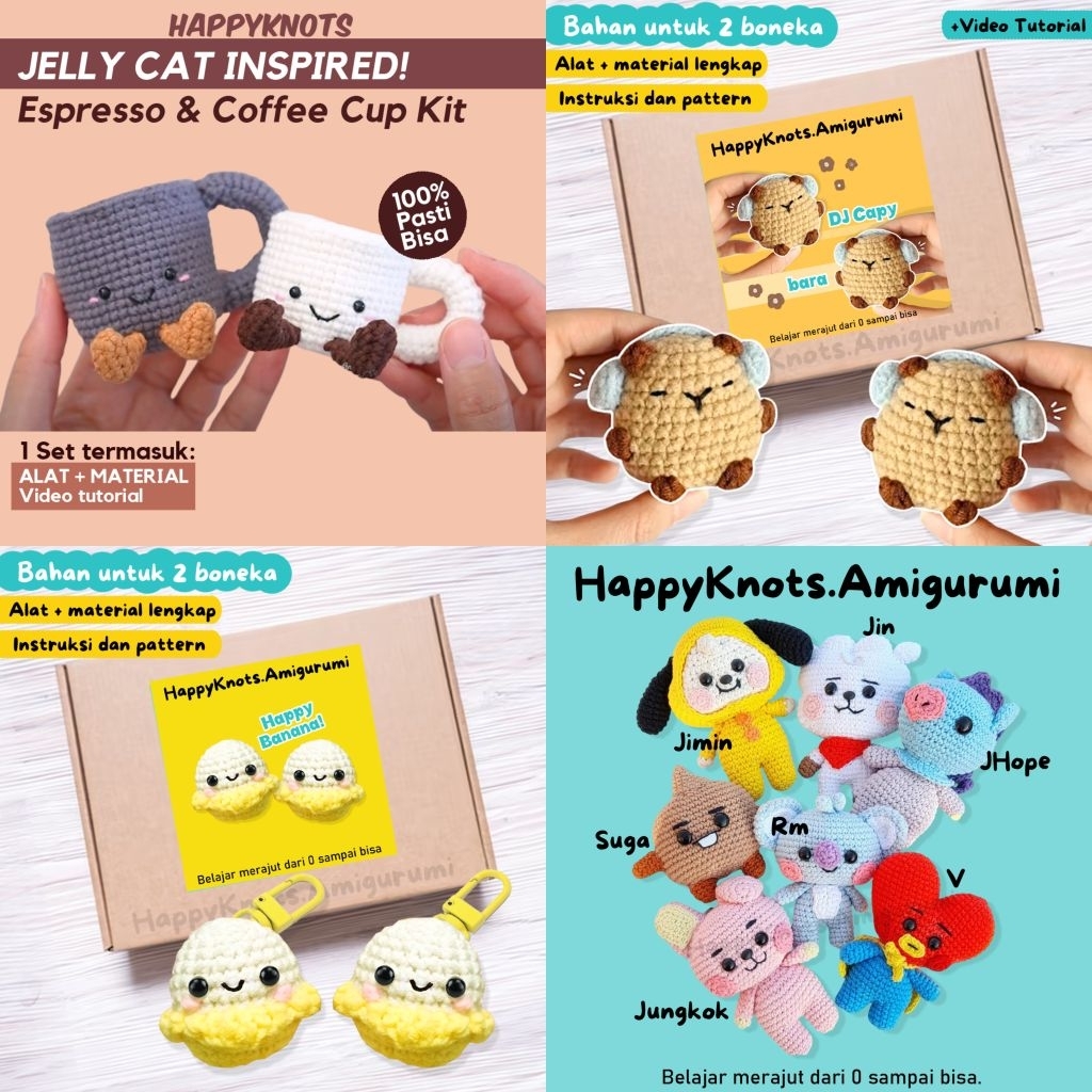 Jual HappyKnots - DIY Kit Belajar Crochet Boneka Rajut Jelly Cat, BTS ...