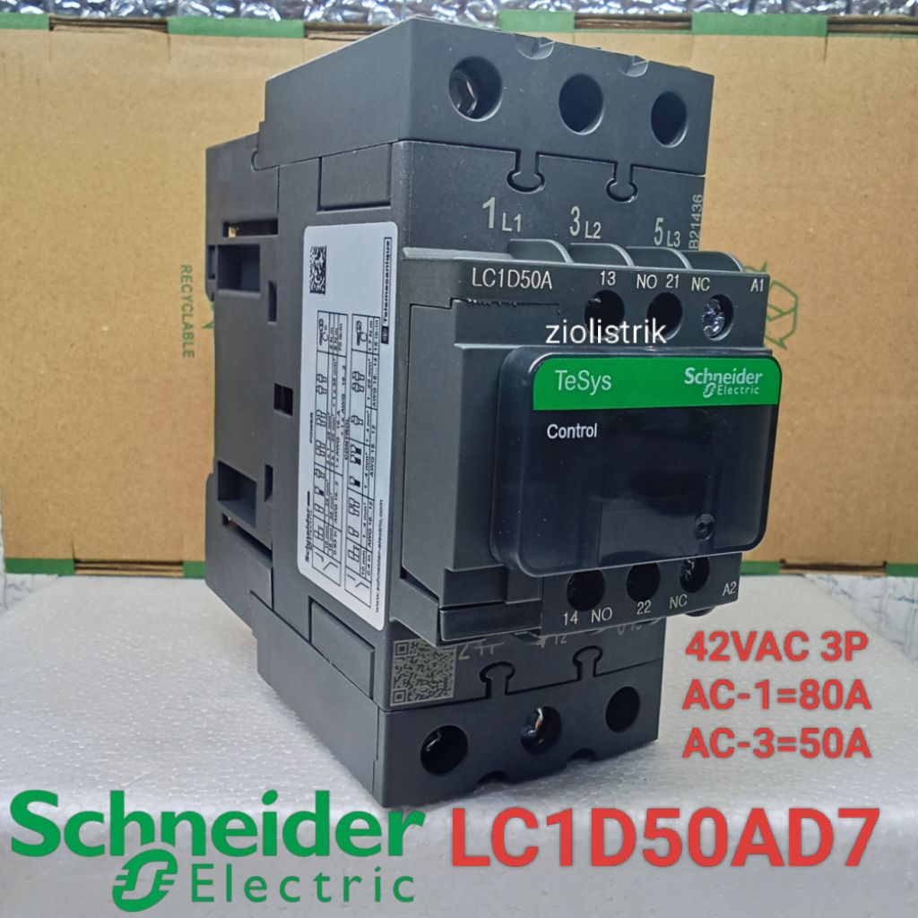 Jual kontaktor Contactor Schneider LC1D50AD7 / LC1D-50D7 42v 3p ...