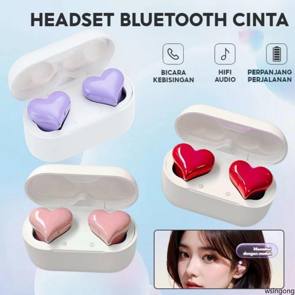 Jual In-Ear Stereo Love Bluetooth 5.3 tws Model Earphone Earbuds ...