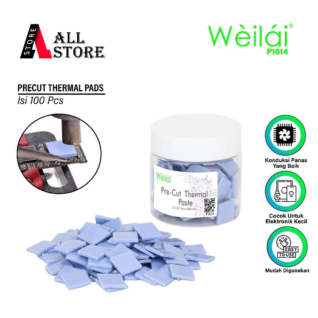 Jual WEILAI TE-P1 Thermal Pad Pre-Cut Silicone 12x12x1.5mm 100pcs ...