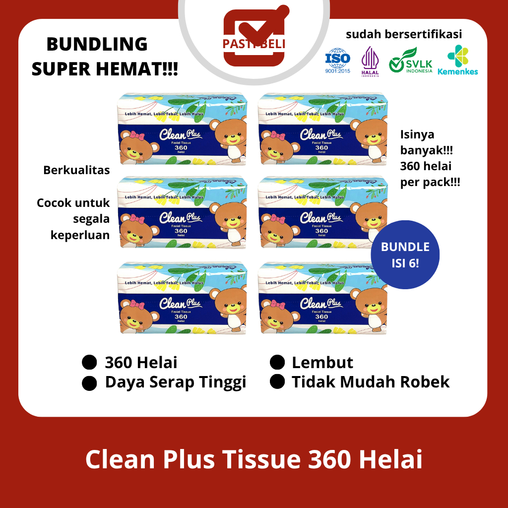 Jual Tissue CLEAN PLUS Facial 360 Helai - BUNDLING TISU 6 PACK tisu ...
