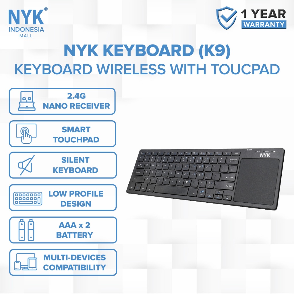 Jual NYK Keyboard Wireless K9 + Touchpad Smart, Silent, Multi Device 2 ...