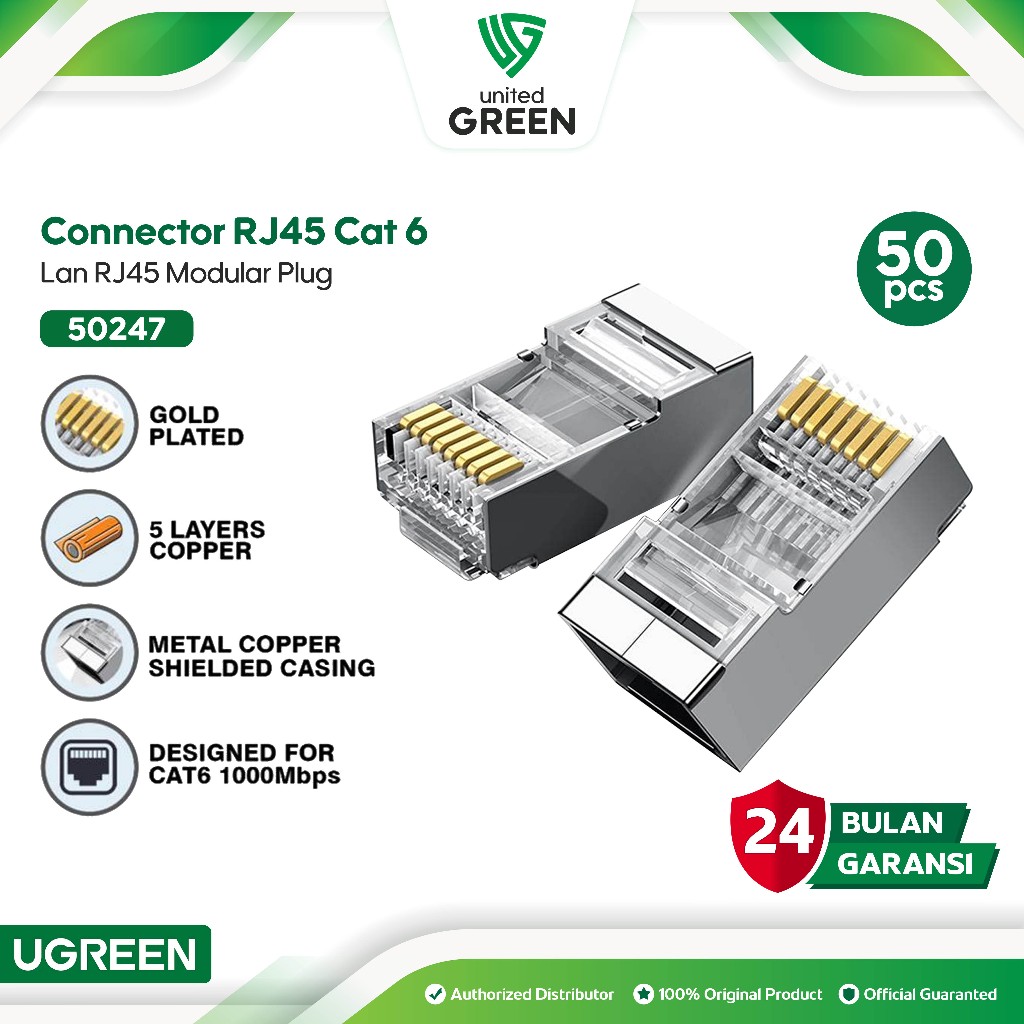 Jual UGREEN 50247 Konektor RJ45 CAT6 LAN Modular Gigabit Jack Plug LAN ...