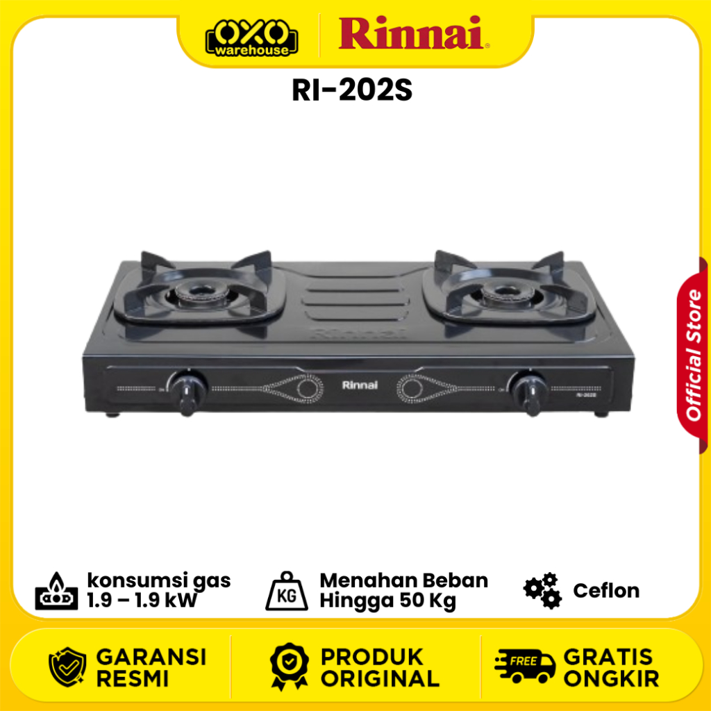 Jual Rinnai Kompor Gas RI-202S – 2 Tungku Sun Burner, Slim & Hemat Gas ...