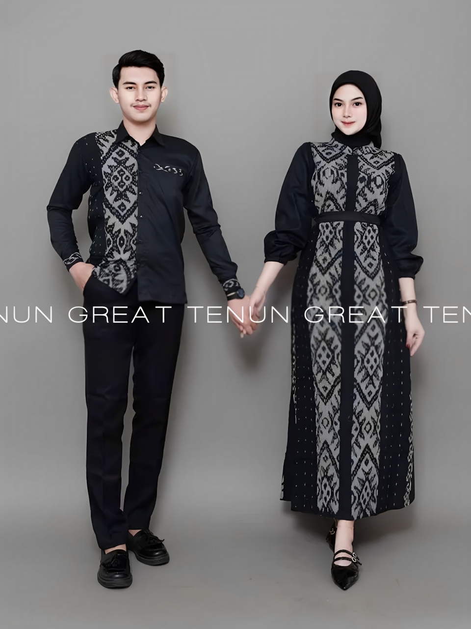 Jual Baju Tenun Couple Belvia Hitam Dress Dan Kemeja Sarimbit Ramadhan ...