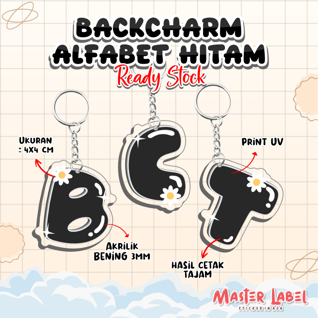 Jual Bag Charm Acrylic Alphabet HITAM Lucu Gantungan Kunci Inisial ...
