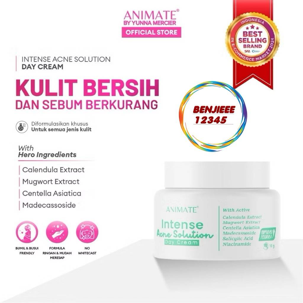 Jual Animate Intense Acne Day Cream 10 gr acne solution day cream 10gr ...